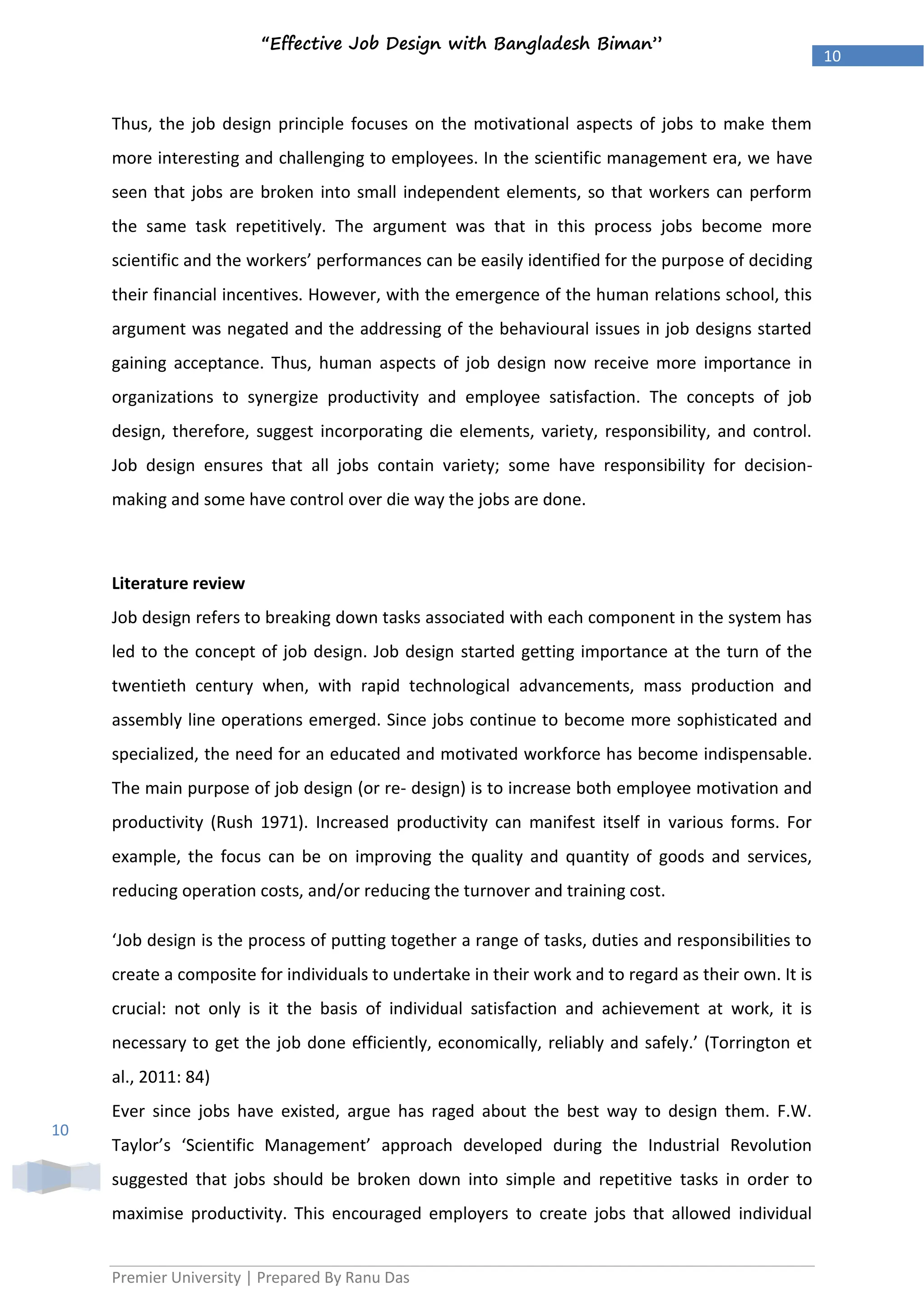 Effective Job Design with Bangladesh Biman | DOCX | Aviation Industry ...