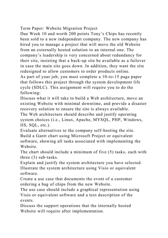 Term Paper Website Migration ProjectDue Week 10 and worth 200 poi.docx