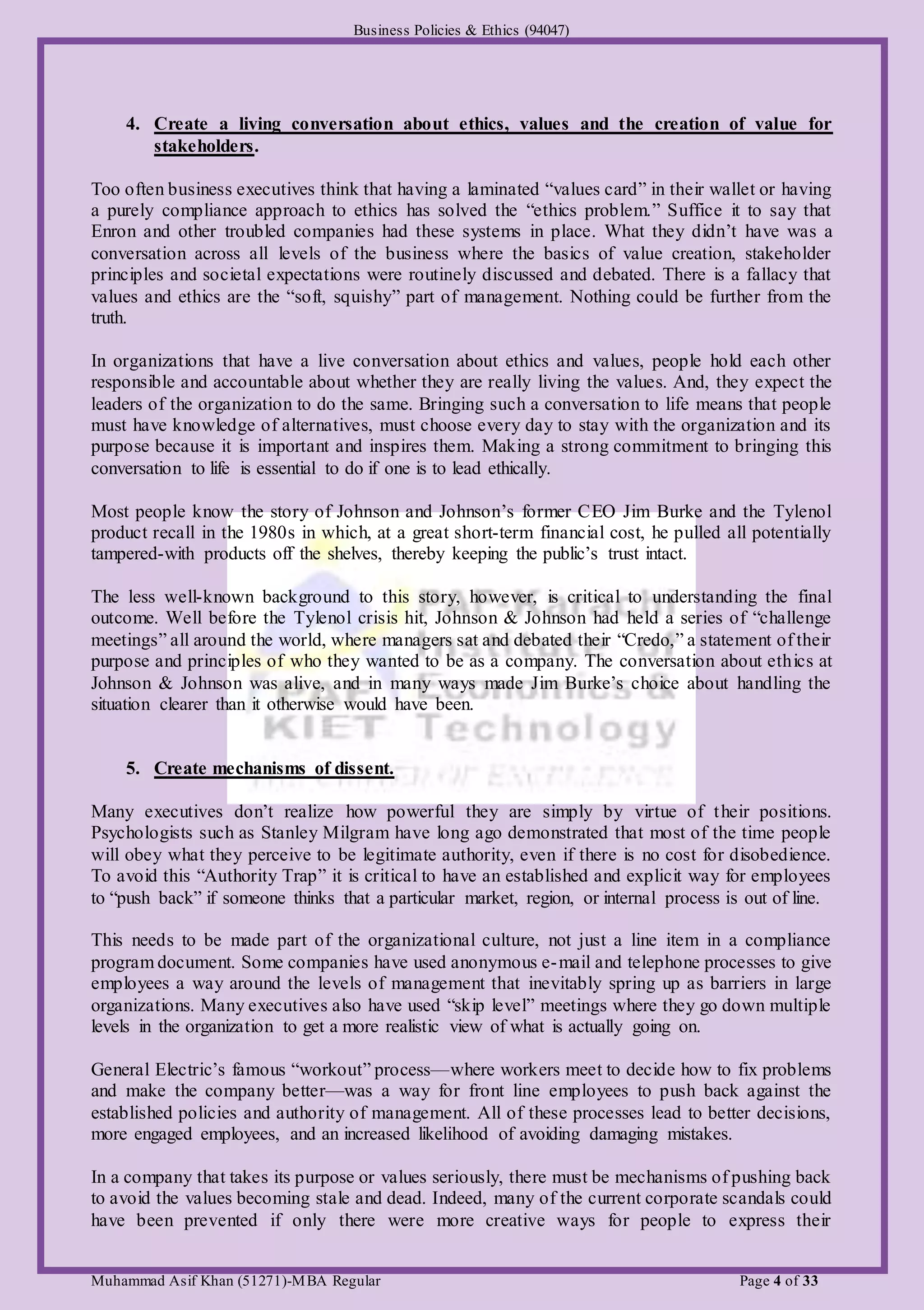 Ethical Business Leadership | DOCX