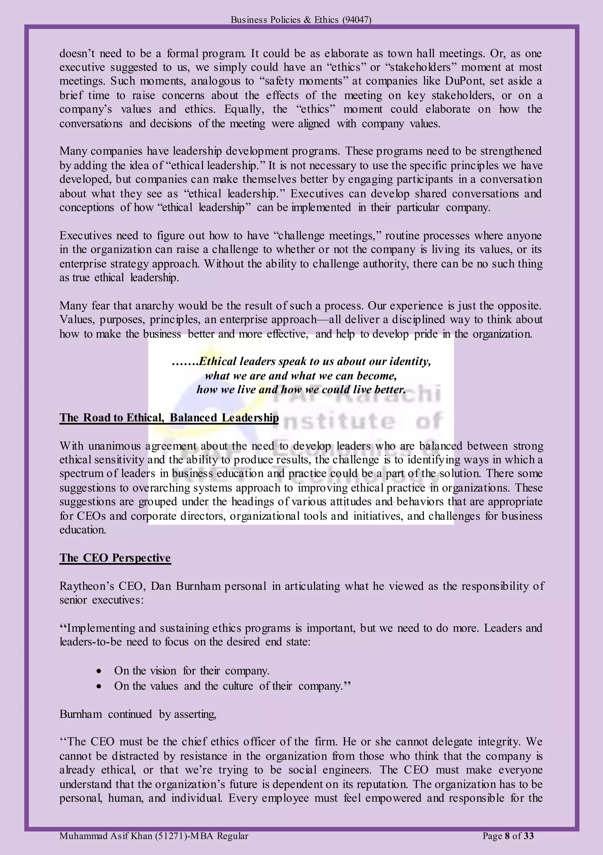 Ethical Business Leadership | DOCX