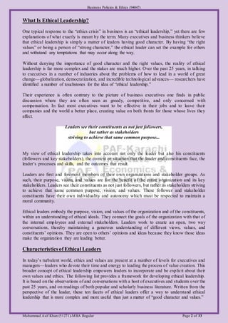 Ethical Business Leadership | DOCX