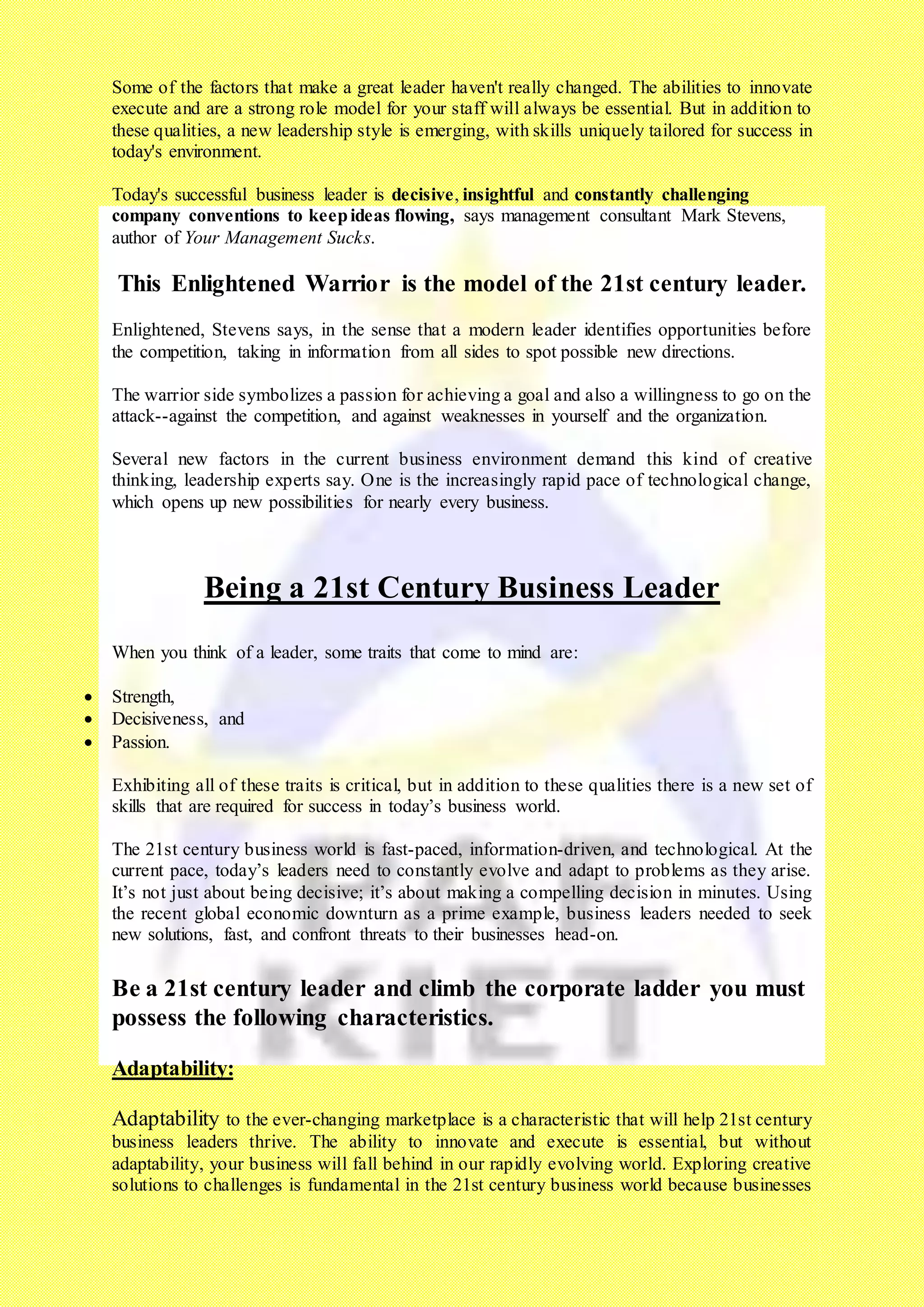 21st Century Business Leadership | DOCX