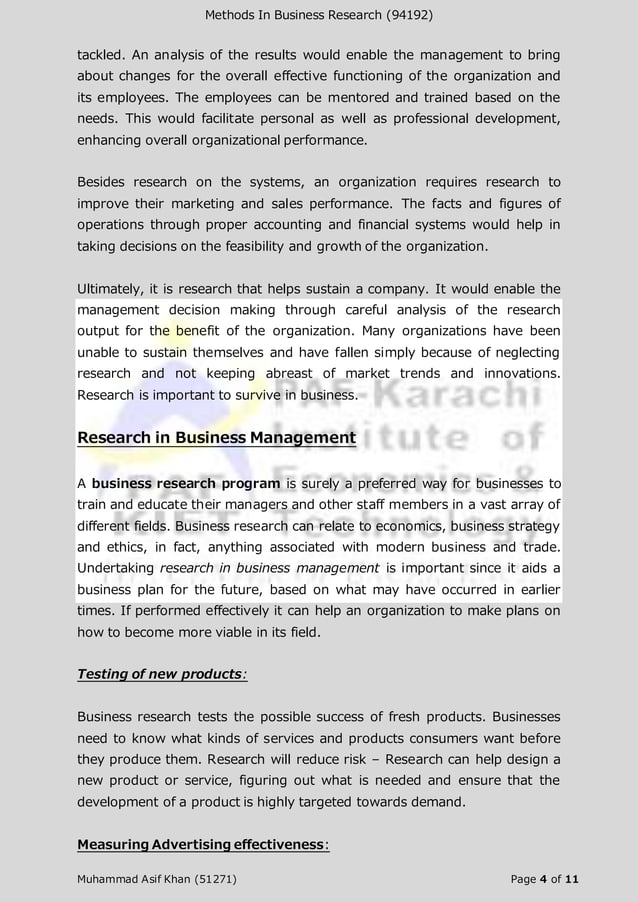 Application of Research in Business | DOCX | Human Resources | Business