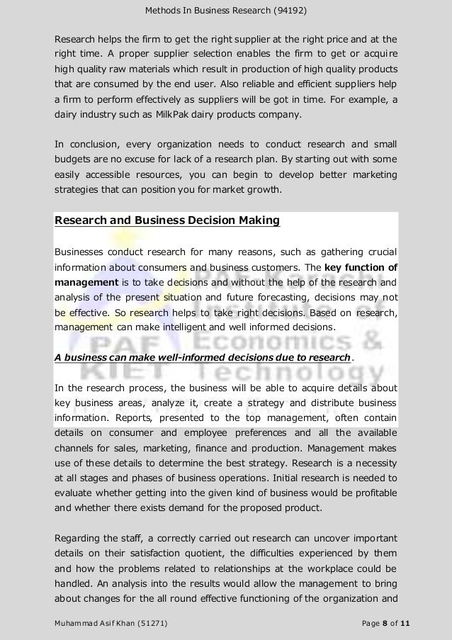 Application of Research in Business