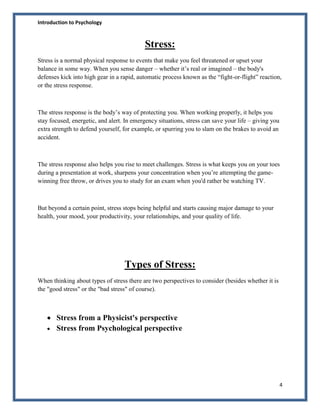 Stress and Its effect on Body (Psychology) | DOCX
