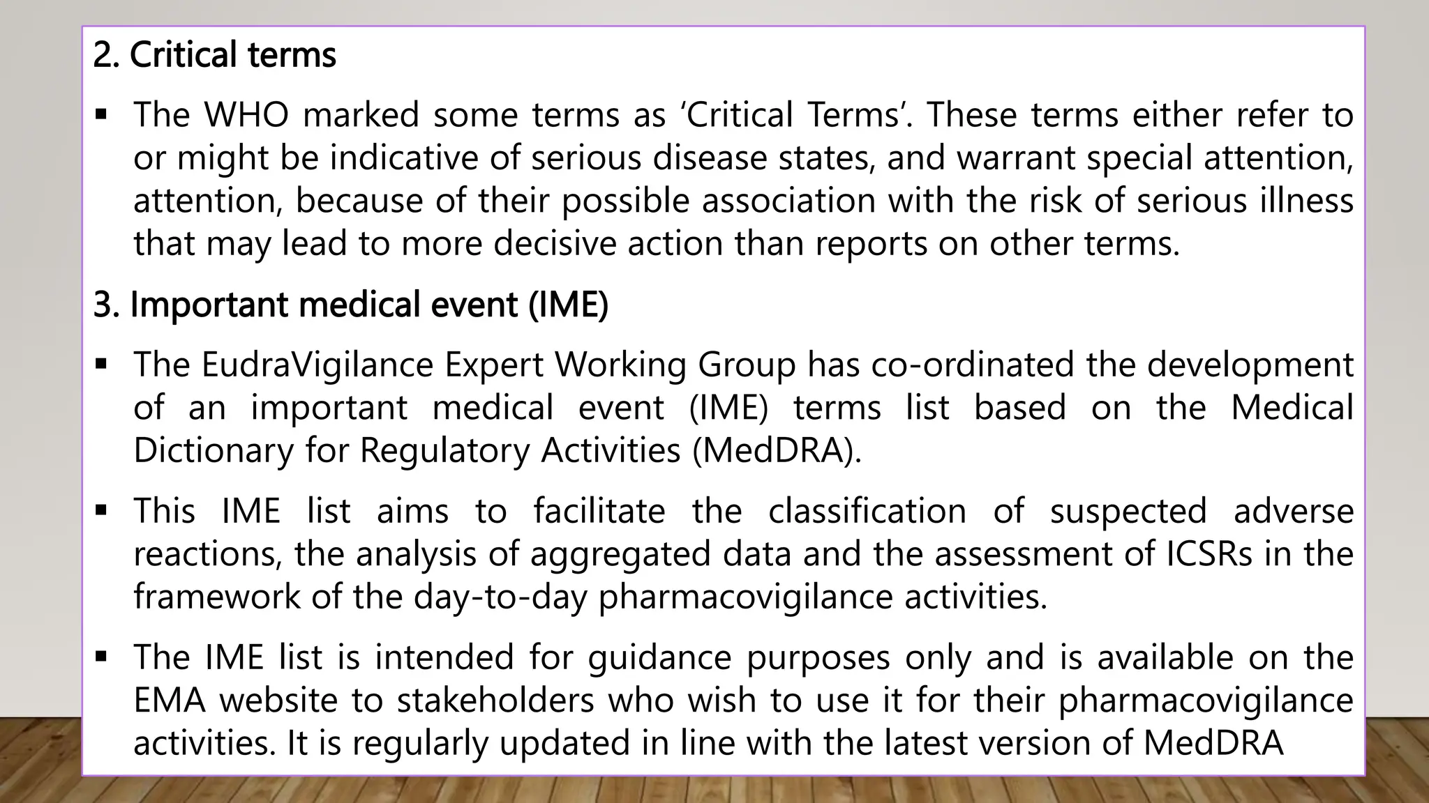 Regulatory terminology of ADR and Establishing pharmacovigilance center ...