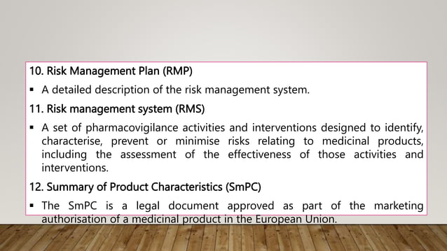Regulatory terminology of ADR and Establishing pharmacovigilance center ...