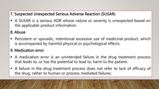 Regulatory terminology of ADR and Establishing pharmacovigilance center ...