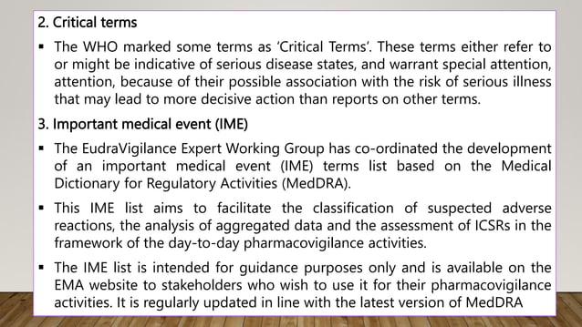 Regulatory terminology of ADR and Establishing pharmacovigilance center ...