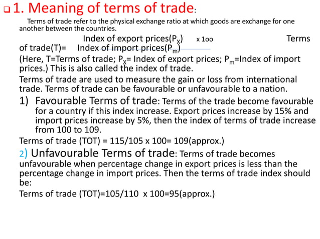 Terms of trade for international trade and other theories | PPTX ...