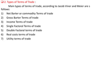 Terms of trade for international trade and other theories | PPTX