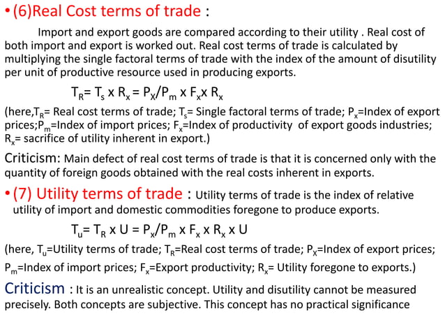 Terms of trade for international trade and other theories | PPT