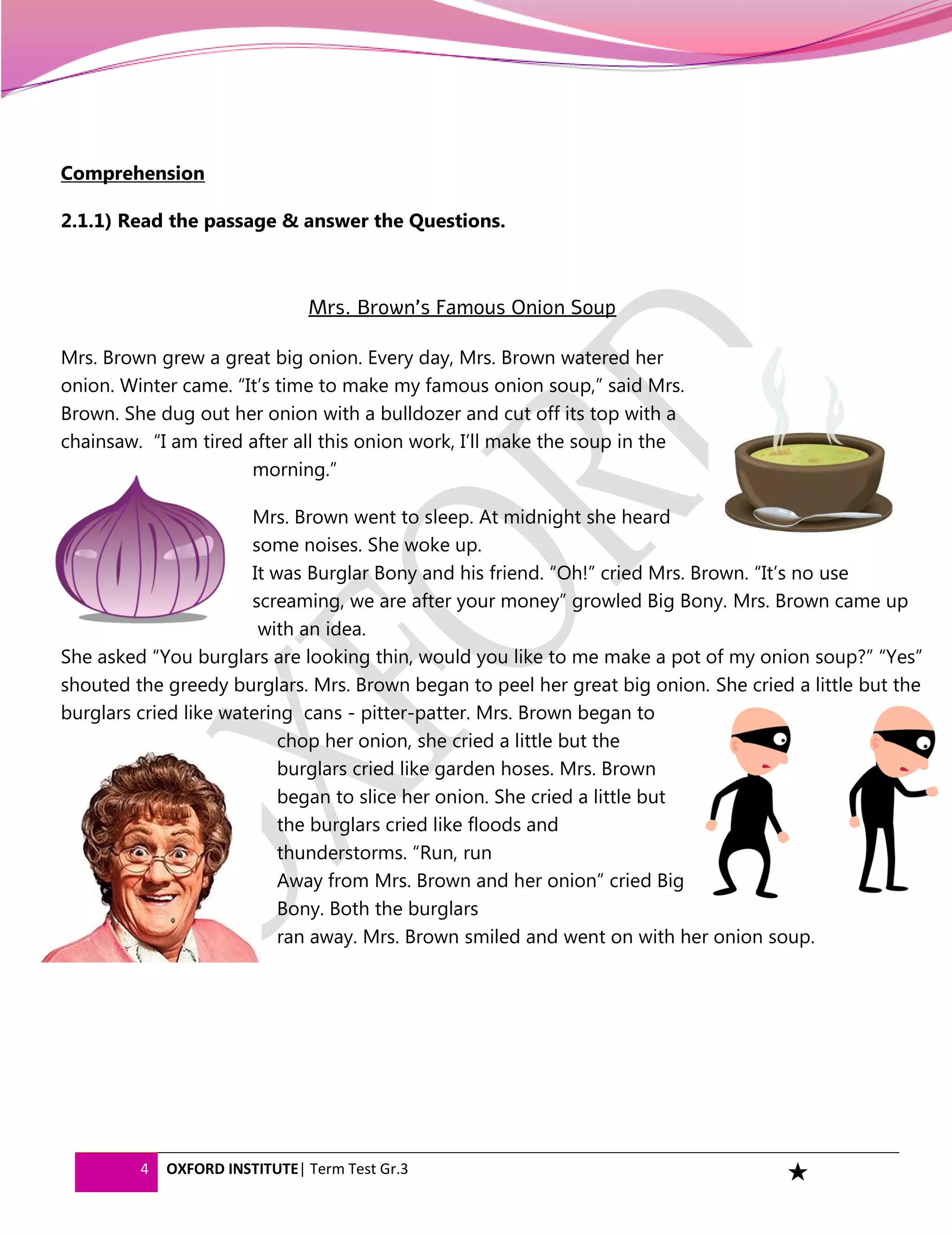 Term Test grade 3. Oxford Institute | PDF