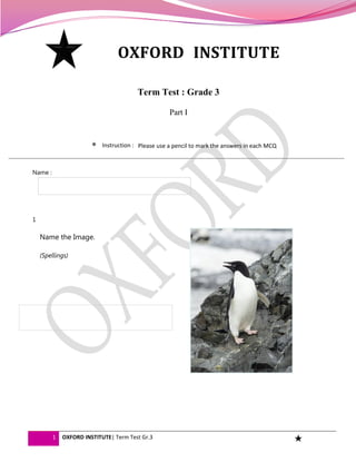 Term Test grade 3. Oxford Institute | PDF