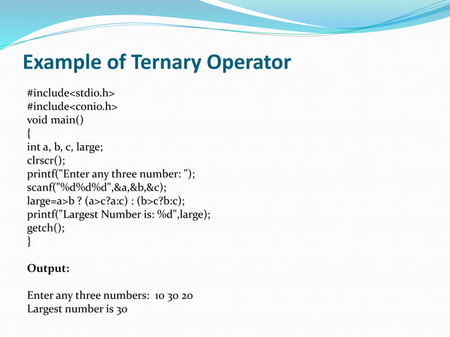 Ternary operator | PPTX | Programming Languages | Computing