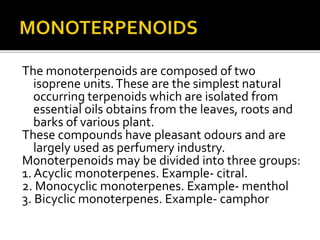 Terpenoids, carotenoids, vitamins and quassinoids | PPTX | Chemistry ...