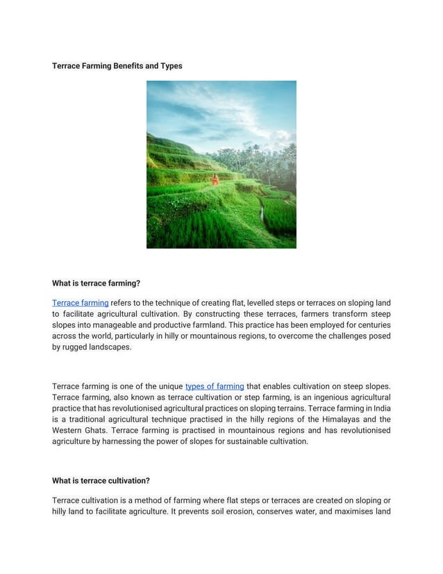 Terrace Farming Benefits and Types .pdf | Agriculture | Industries