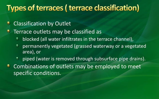 Terraces:Soil Water Conservation structure | PPTX | Landscaping | Home ...