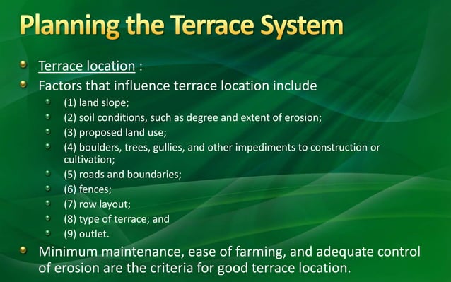 Terraces:Soil Water Conservation structure | PPTX | Landscaping | Home ...