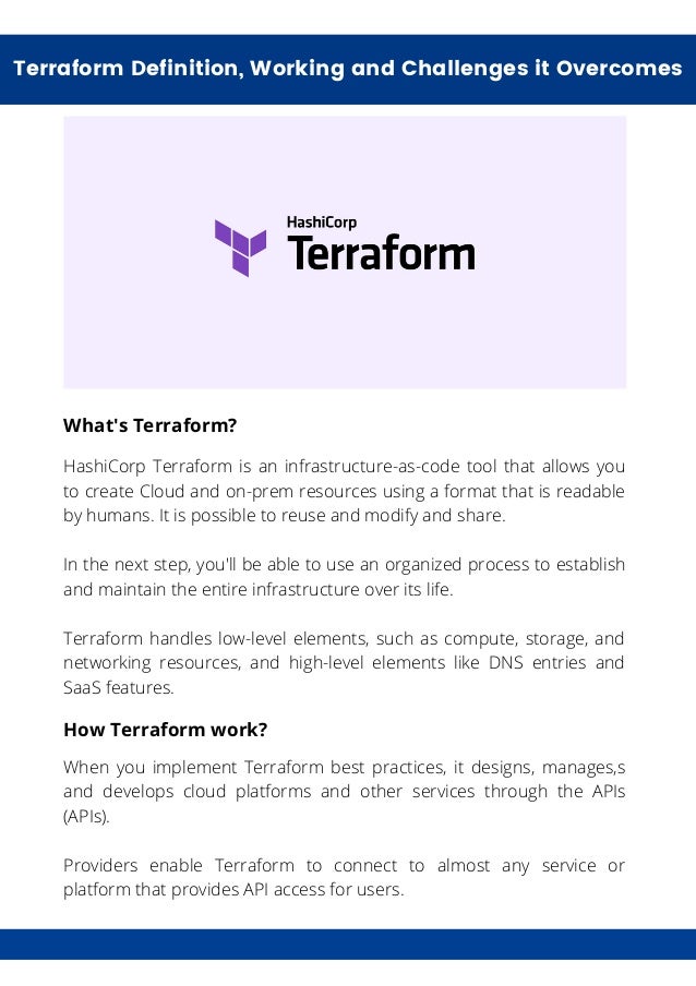 Terraform Definition, Working and Challenges it Overcomes | PDF | Cloud Computing | Internet