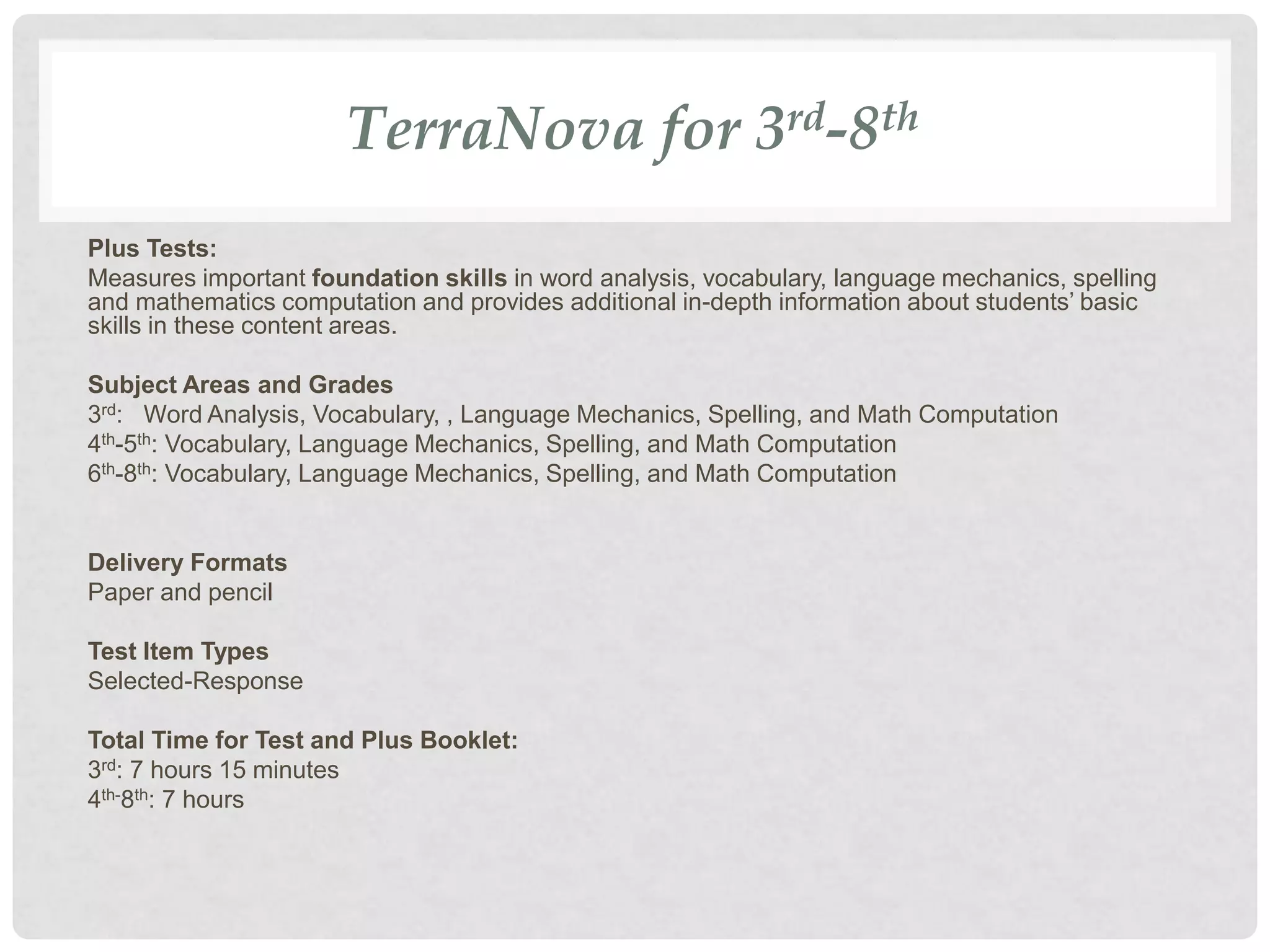 Terra Nova Testing Procedures Updated 5.2022.ppt | Standardized Testing ...