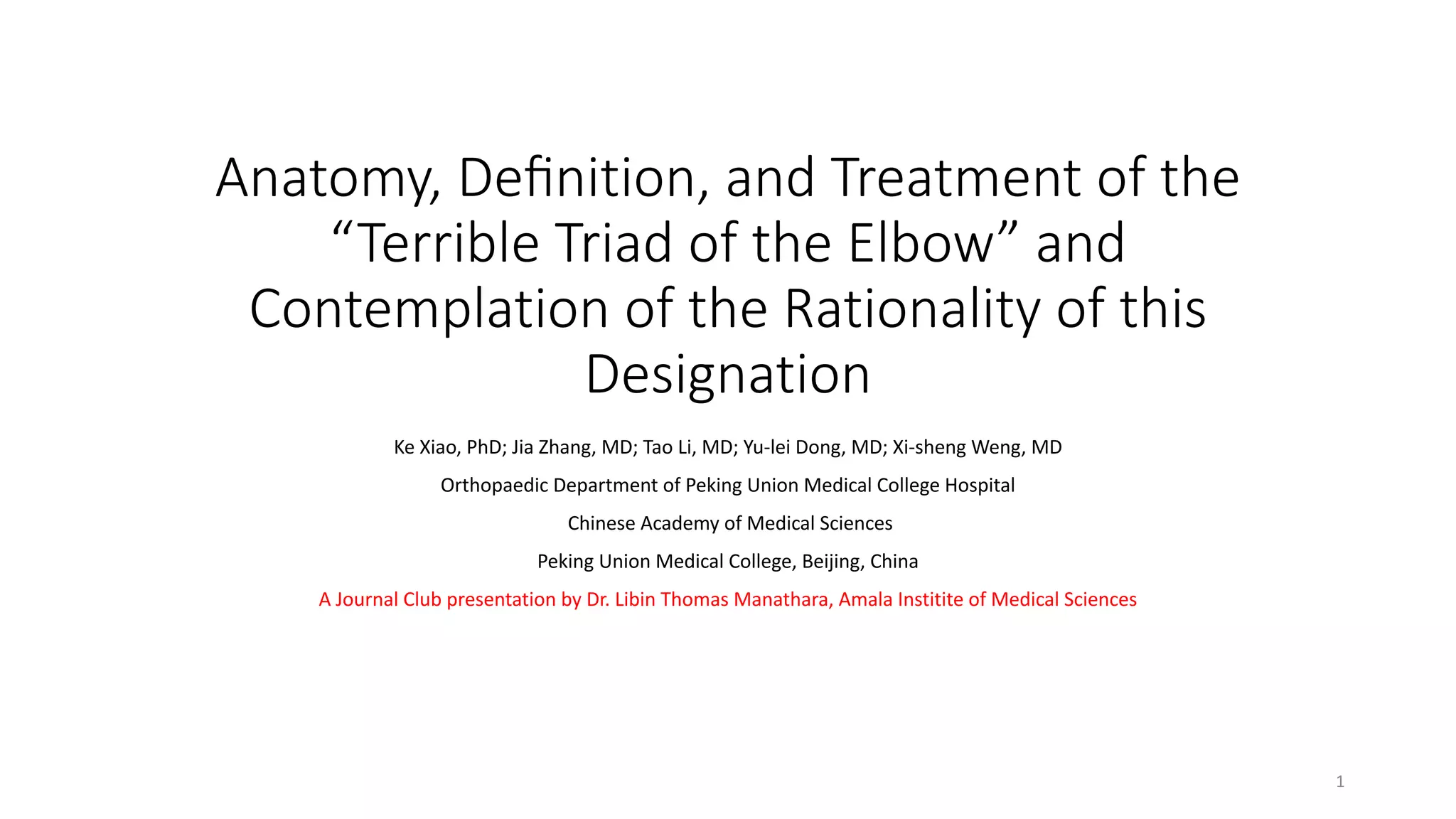 Terrible triad of the Elbow | PDF