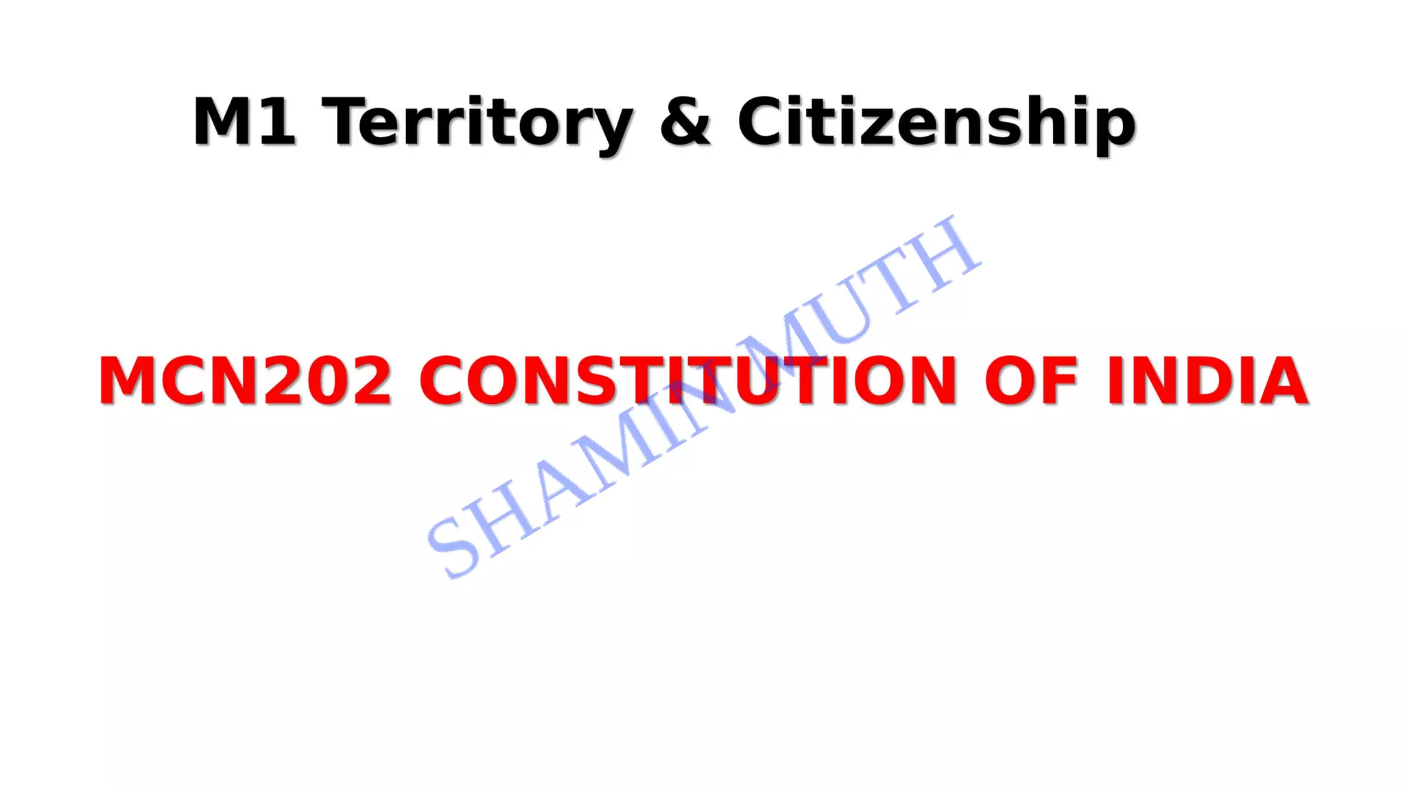 Territory & citizenship - MCN202 (Module 1) | PDF