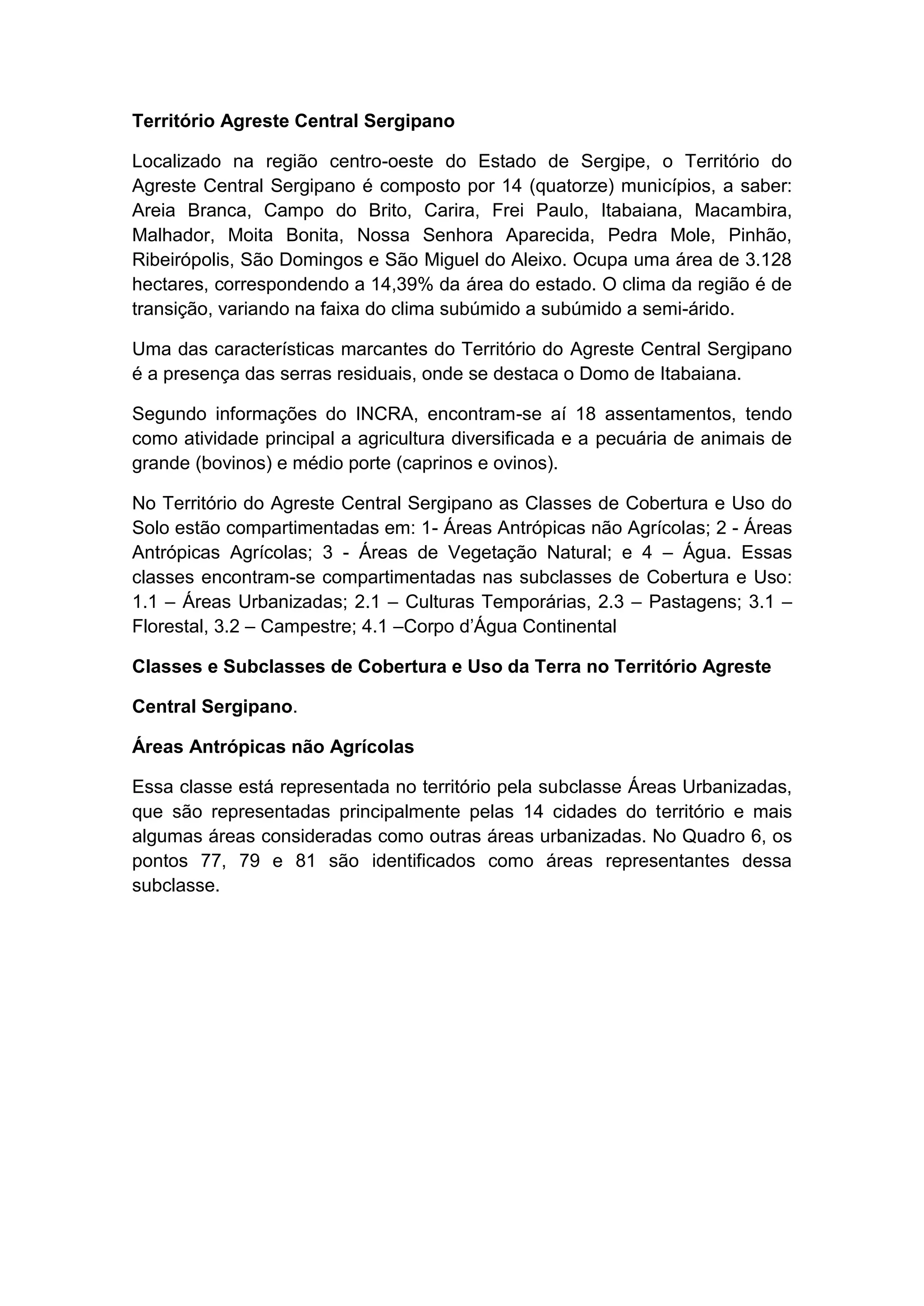 Território agreste central sergipano | DOCX