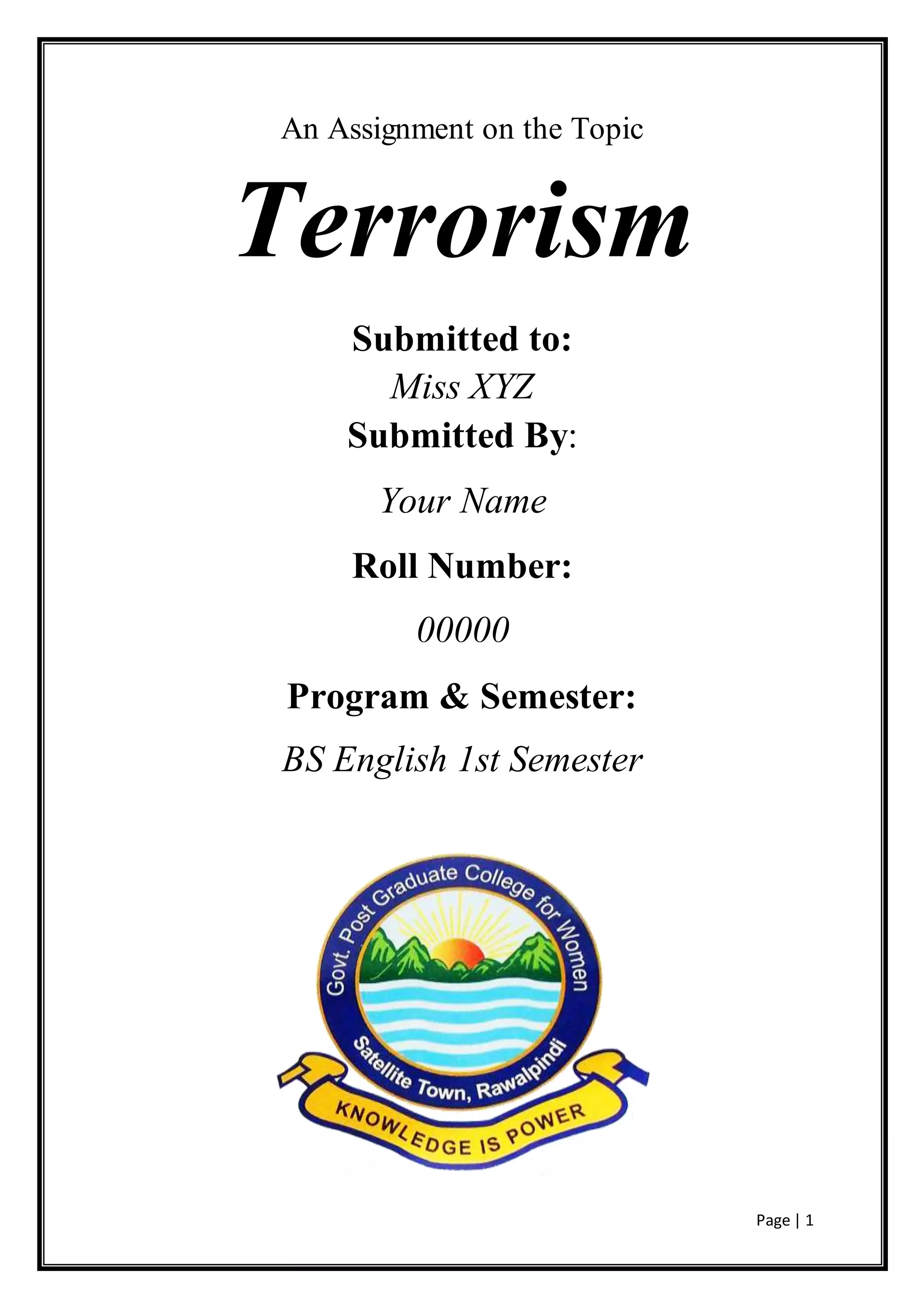 Terrorism | Types of Terrorism | Impacts of terrorism | DOCX