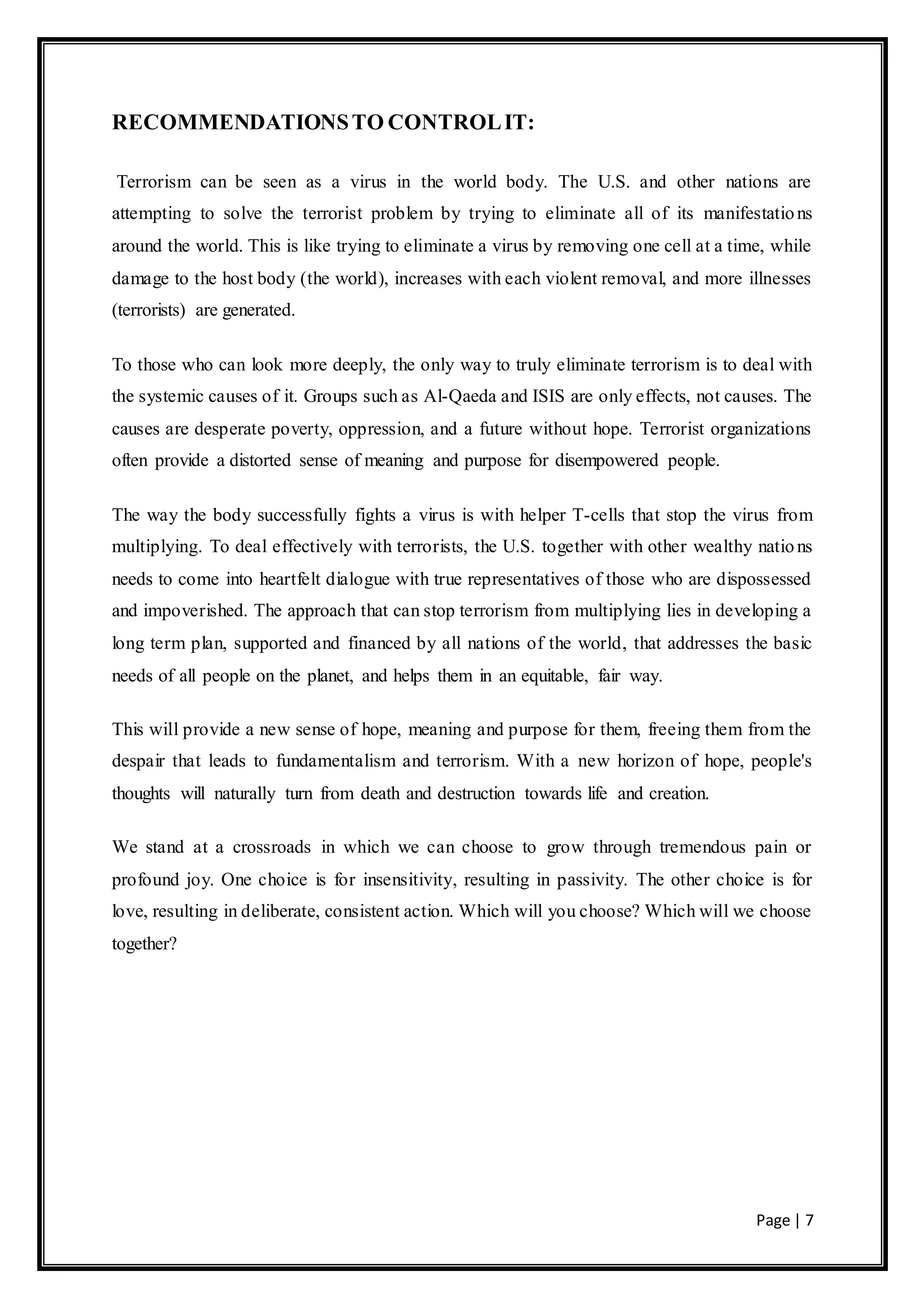 Terrorism | Types of Terrorism | Impacts of terrorism | DOCX