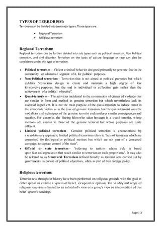Terrorism | Types of Terrorism | Impacts of terrorism | DOCX