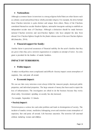 Terrorism | Types of Terrorism | Impacts of terrorism | DOCX