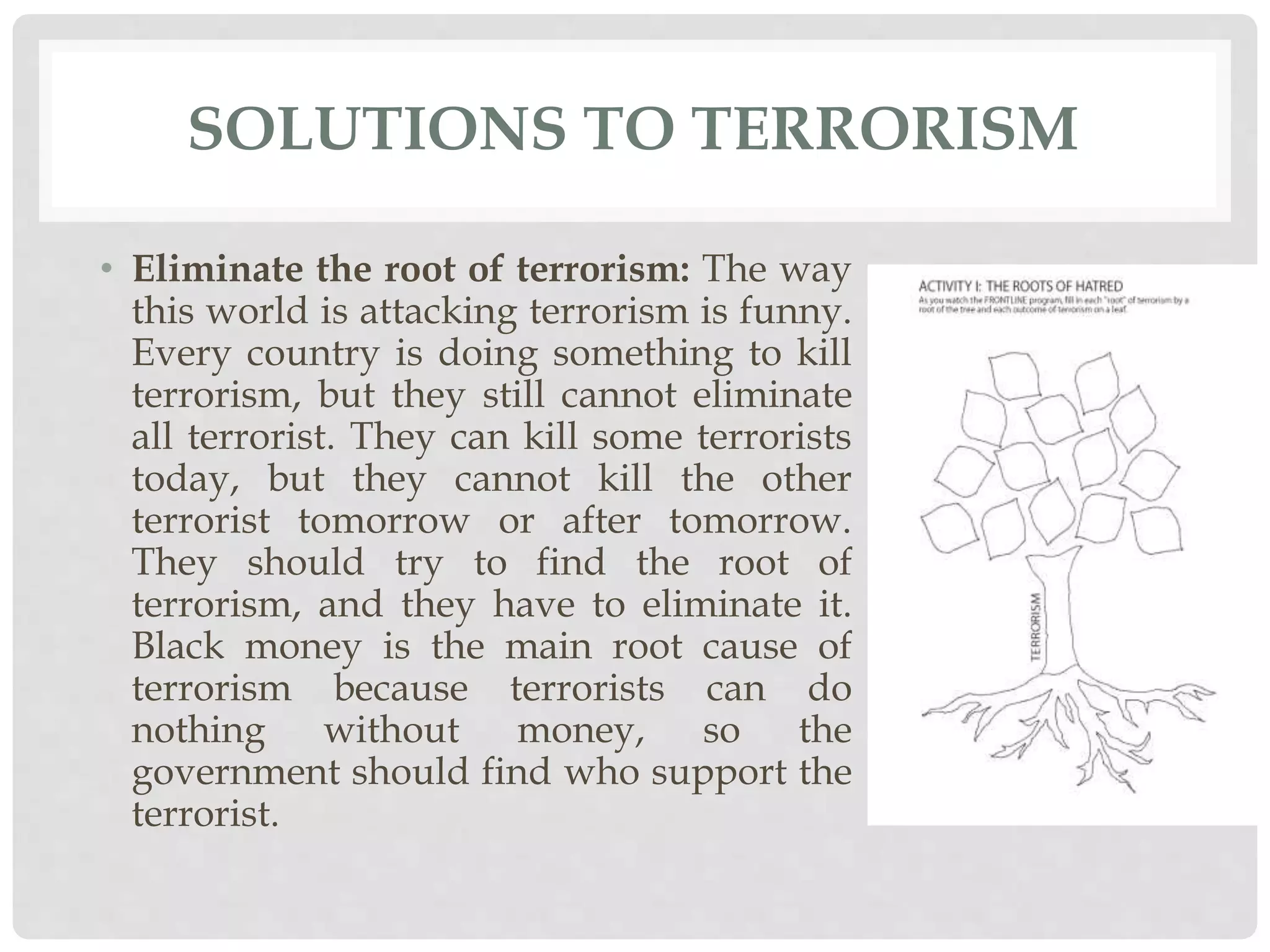Terrorism causes, effects, and solutions | PPTX