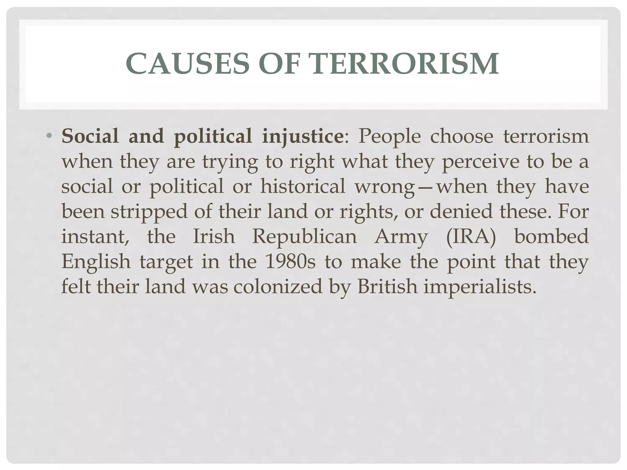 Terrorism causes, effects, and solutions | PPTX