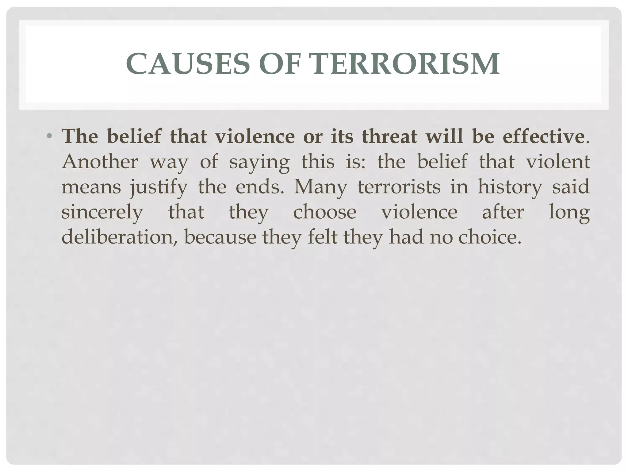 Terrorism causes, effects, and solutions | PPTX