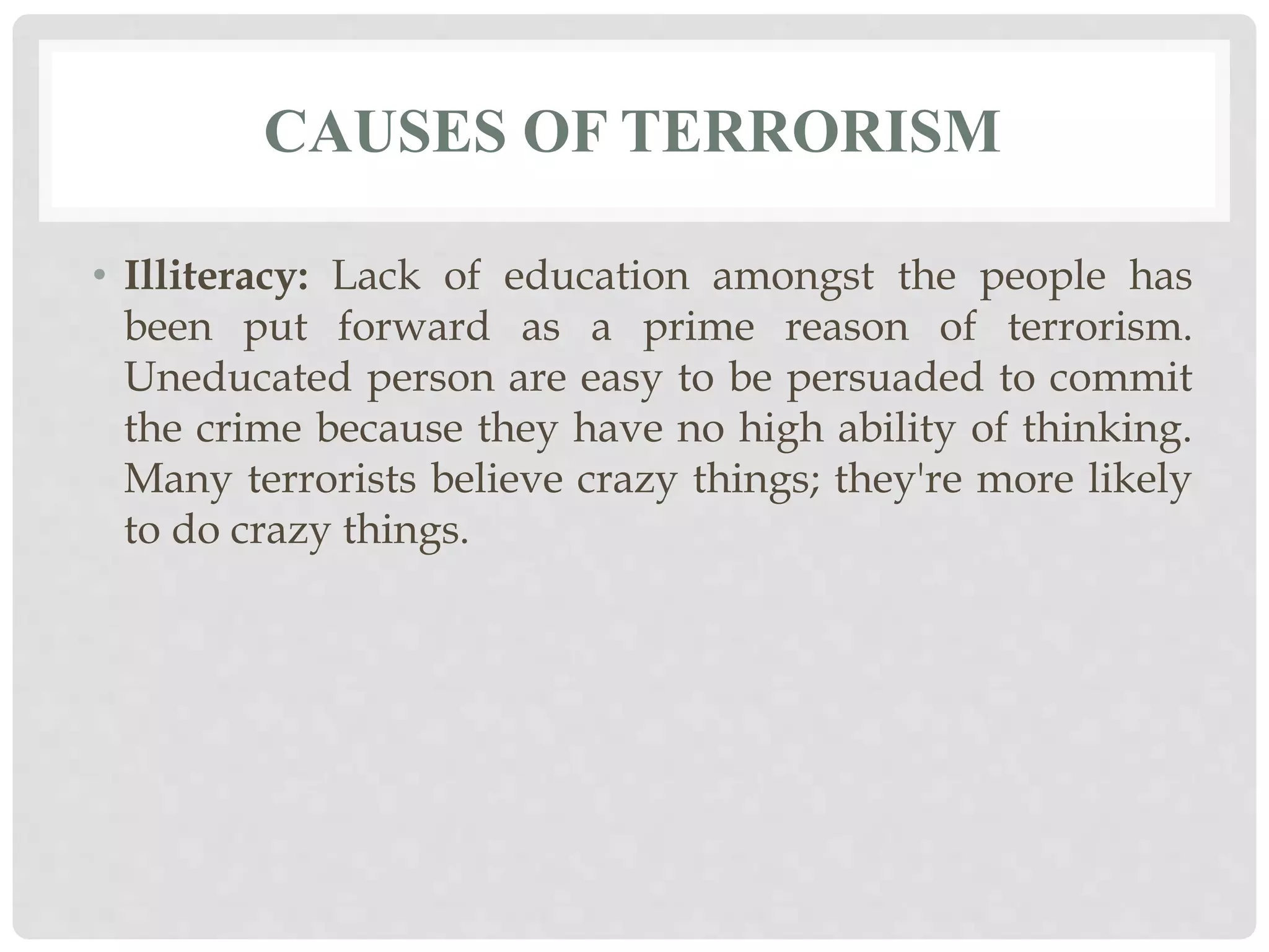 Terrorism causes, effects, and solutions | PPTX