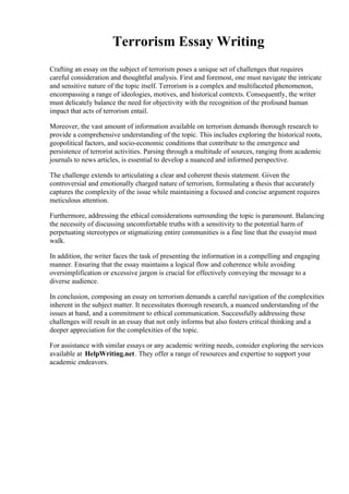 Terrorism Essay Writing. Marshall University | PDF | Education