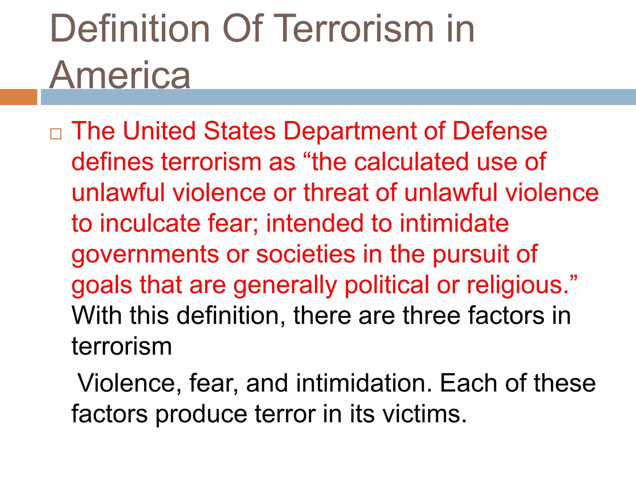 Terrorism In The United States Of America | PPTX