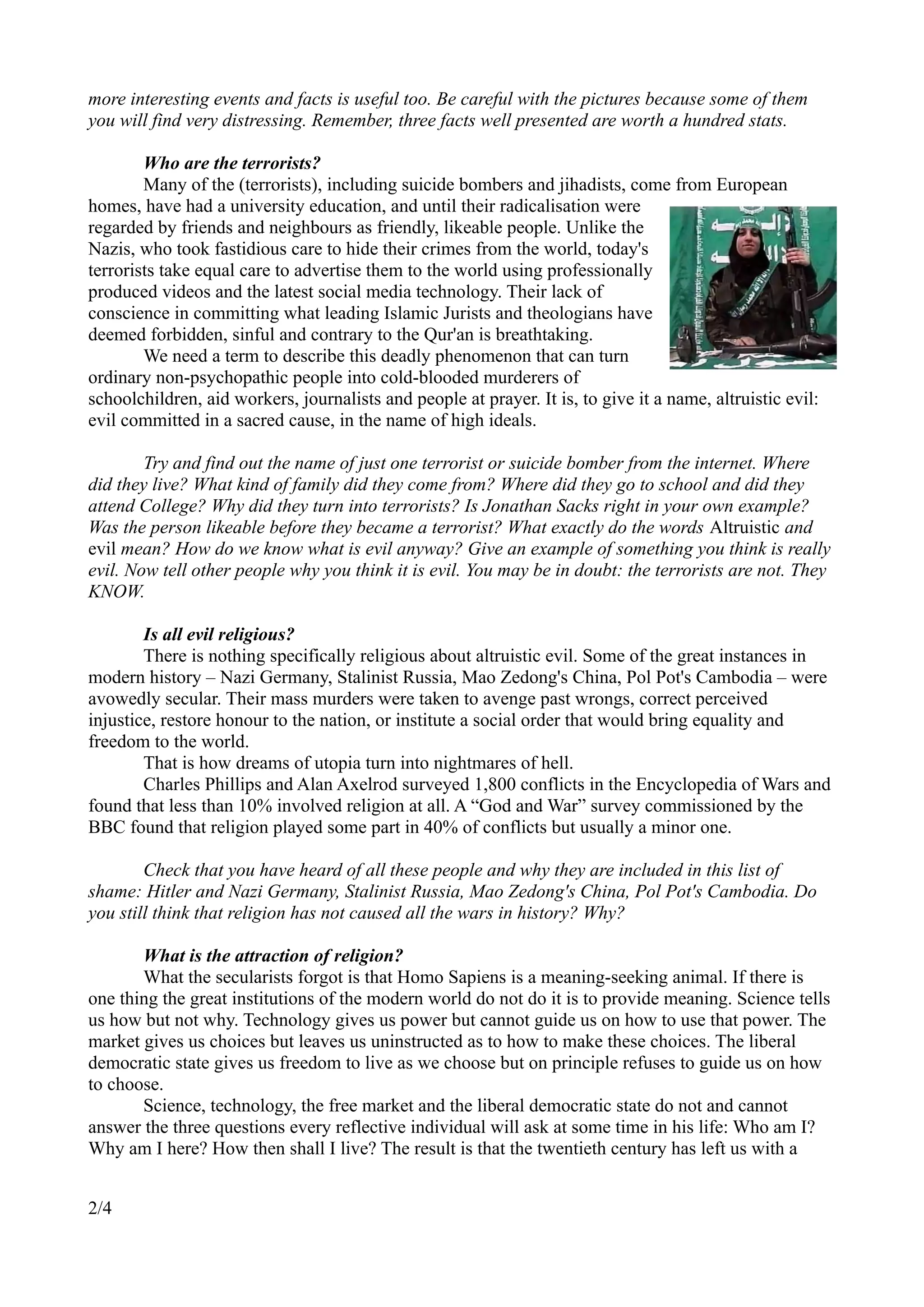 RADICALISATION Terrorism worksheet | PDF