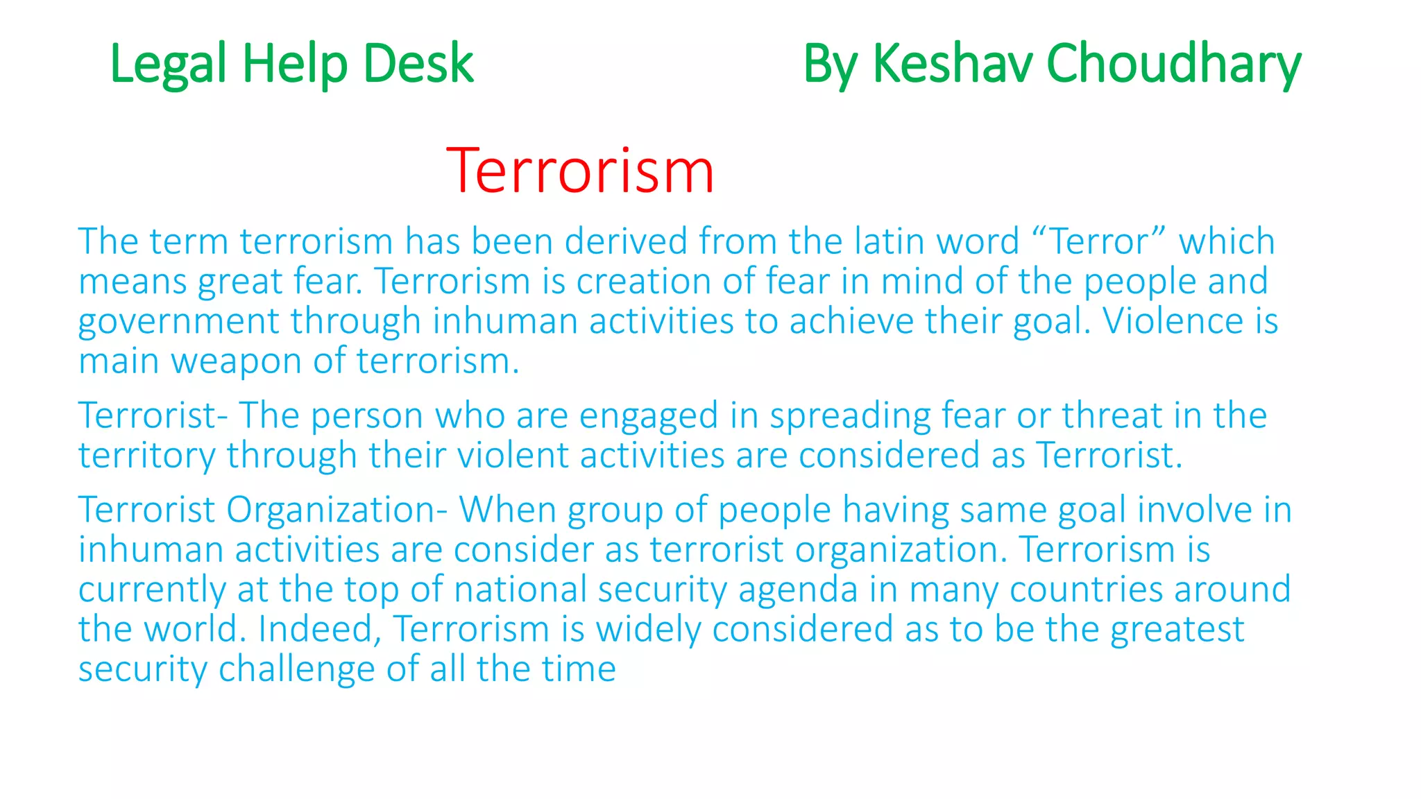 Terrorism- An International Problem | PPTX