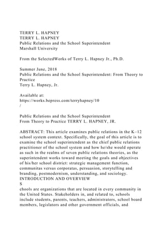 TERRY L. HAPNEYTERRY L. HAPNEYPublic Relations and the School .docx