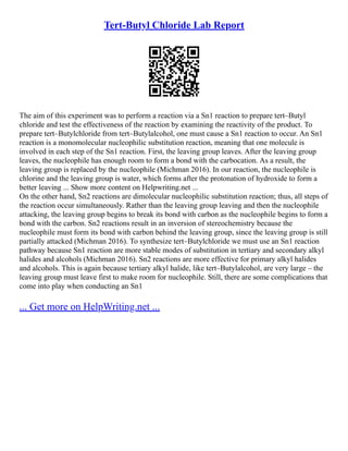 Tert-Butyl Chloride Lab Report | PDF