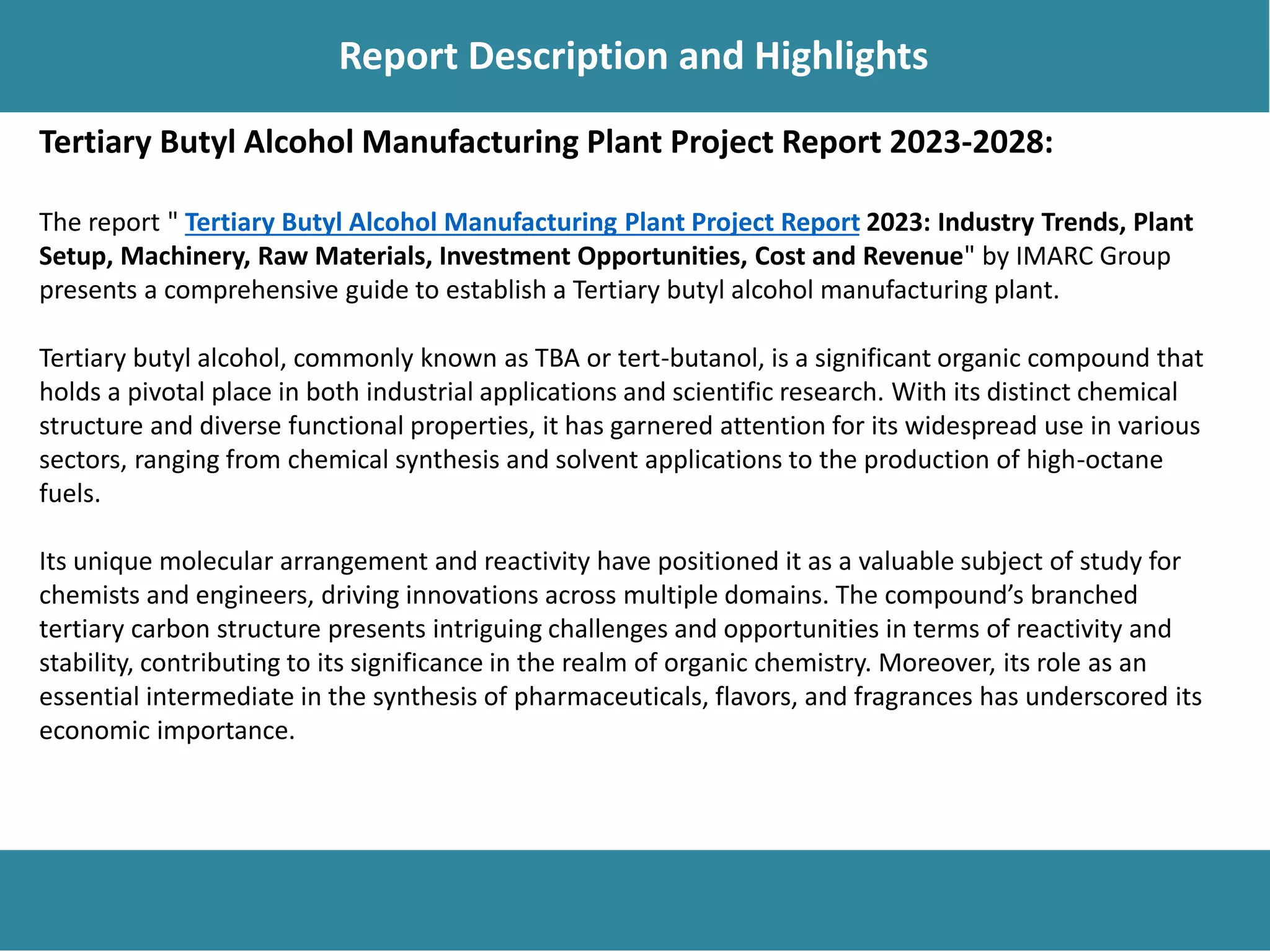 Tertiary Butyl Alcohol Manufacturing Plant Project Report PPT | Plant ...