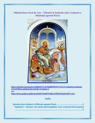 Sfântul Ioan Gură de Aur - Tâlcuiri la Epistola către Galateni a Sfântului apostol Pavel | PDF