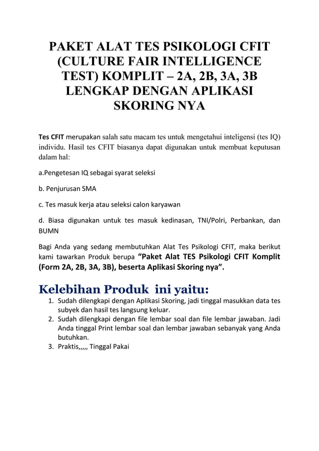 Alat Tes CFIT 2A dan 2B | PDF