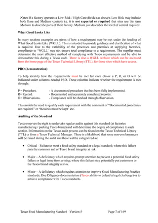 Tesco lotus Food Manufacturing Standard | PDF