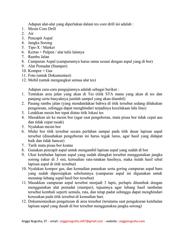 Tes core drill pada pekerjaan jalan aspal | PDF