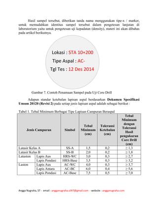 Tes core drill pada pekerjaan jalan aspal | PDF