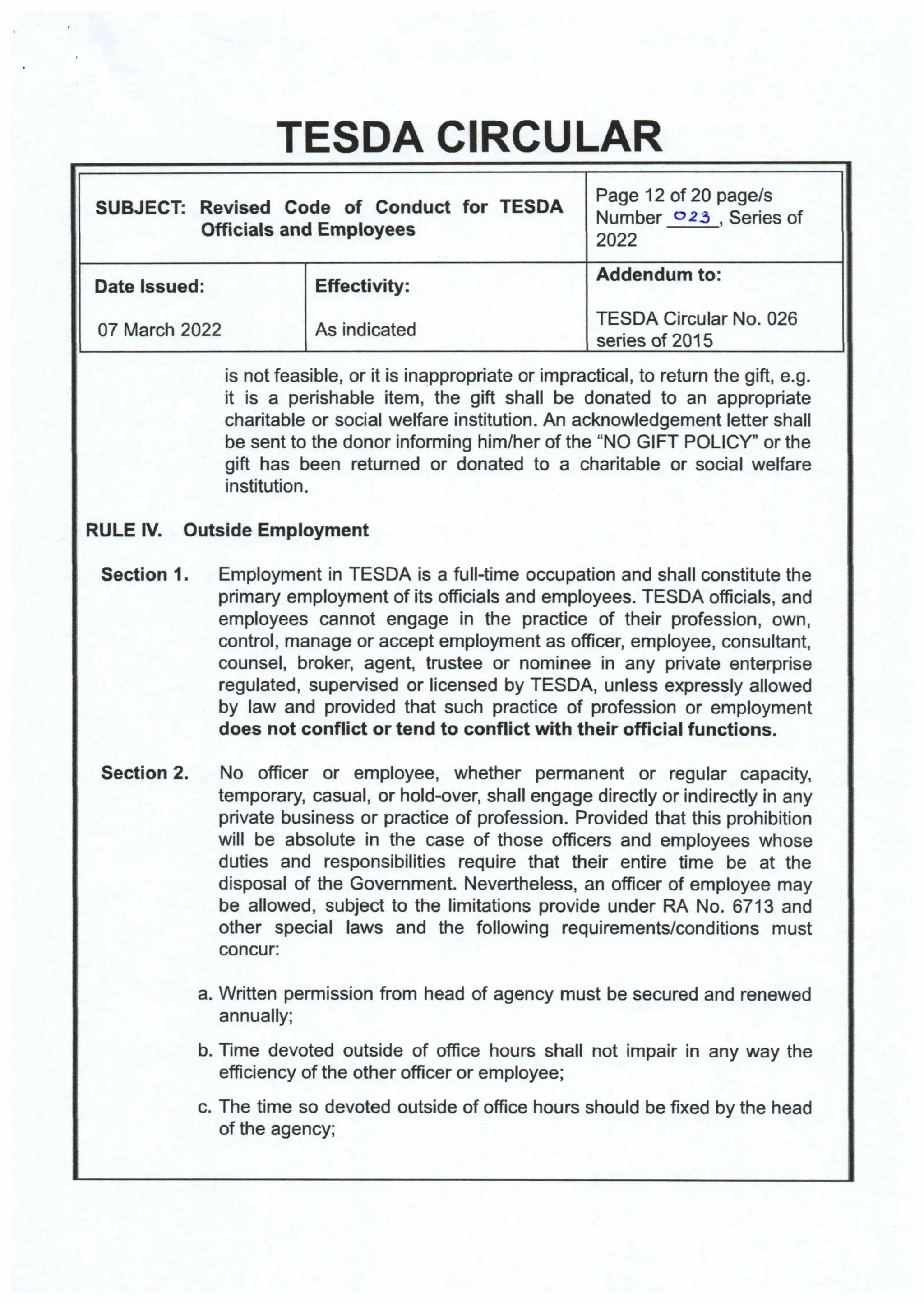 TESDA Circular No. 023-2022.pdf tesda123 | PDF