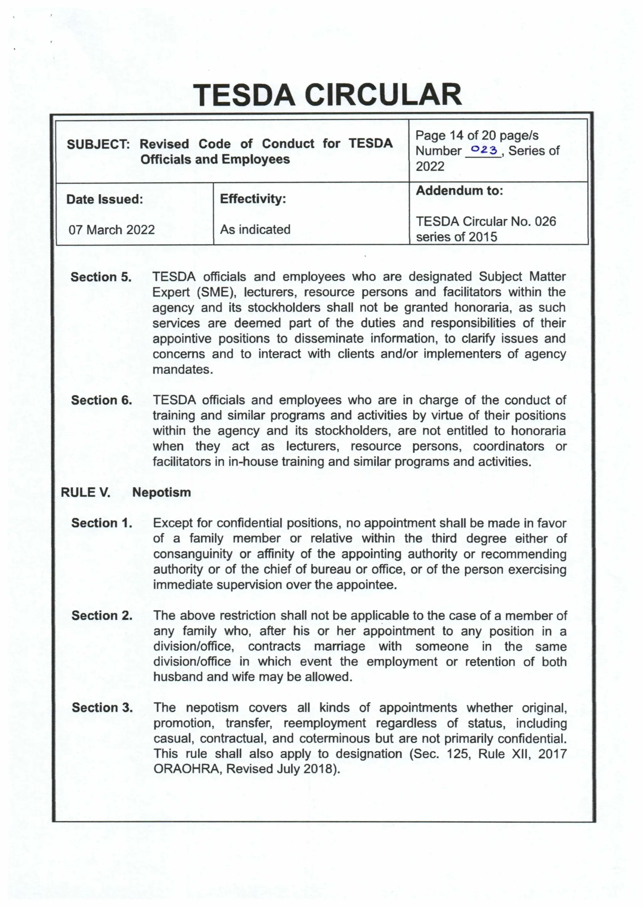 TESDA Circular No. 023-2022.pdf tesda123 | PDF